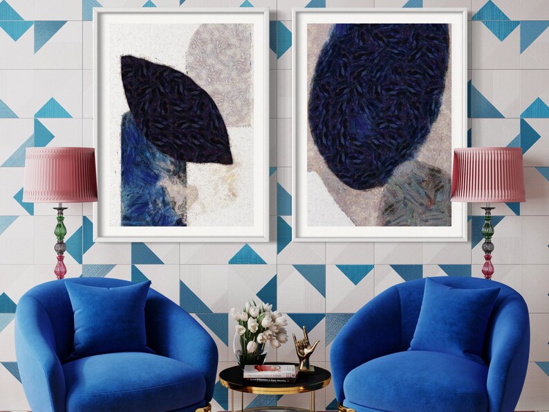 Navy Blue & Beige Abstract Shapes Printable Art for Home Decor - Etsy