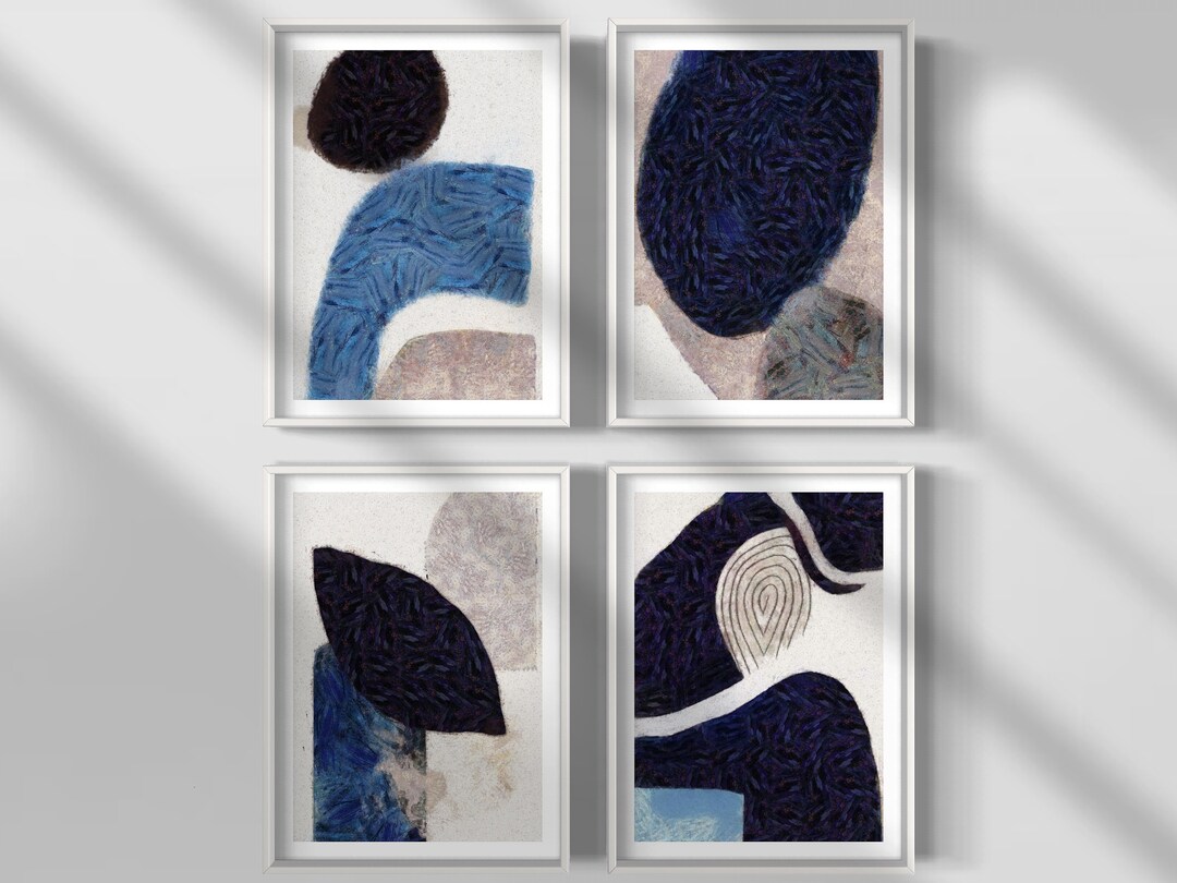 Navy Blue & Beige Abstract Shapes Printable Art for Home Decor - Etsy