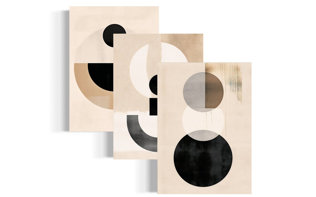 Organic Shapes Printable Art Set Minimalist Black and White - Etsy