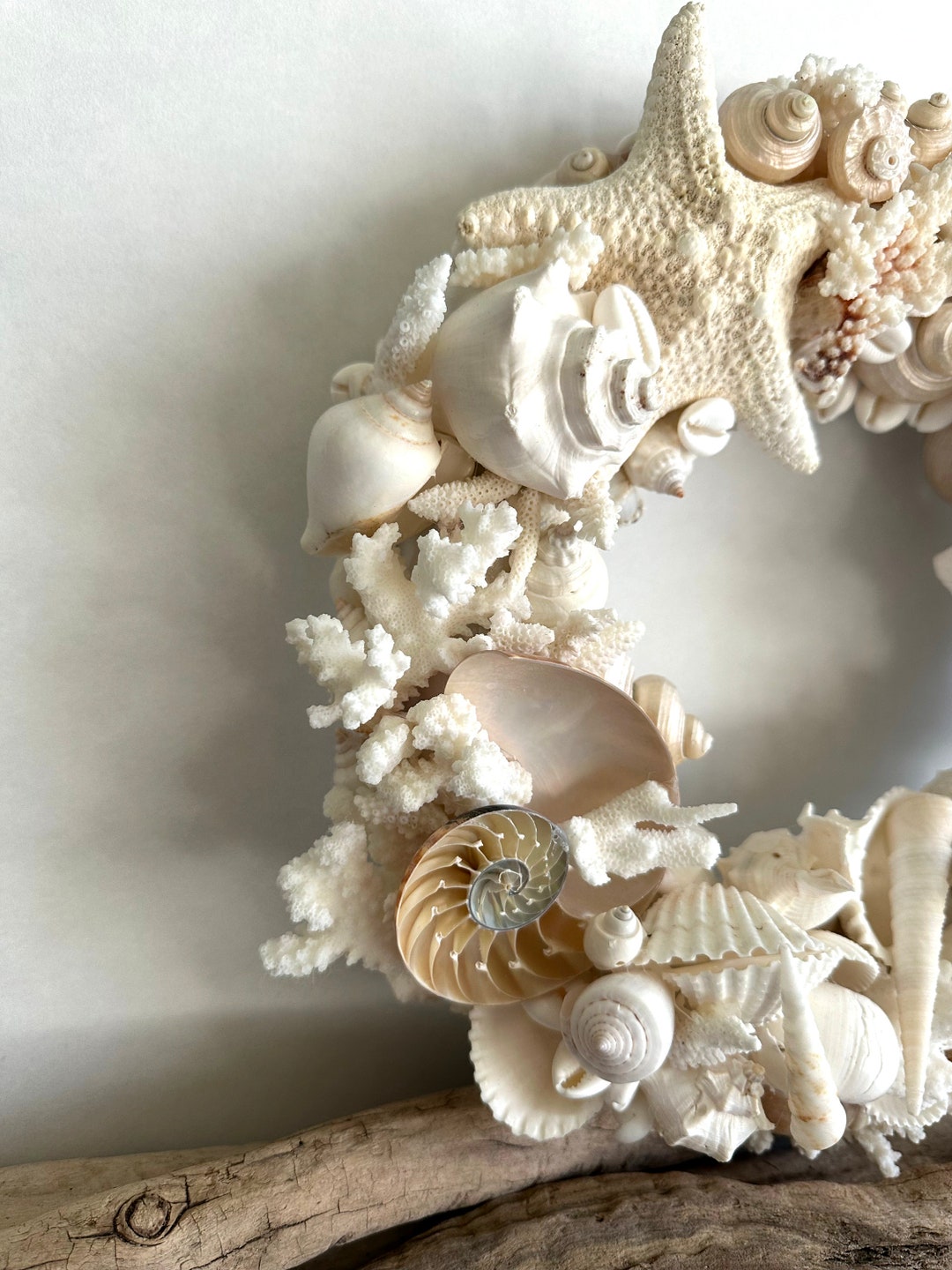 Handmade Starfish Seashell Wreath | Neutral Coastal Wall Decor - Etsy