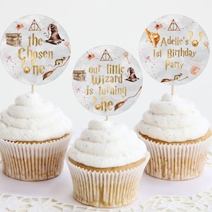 Editable Cupcake Topper Label Birthday Party; Magic School 1st Birthday ...