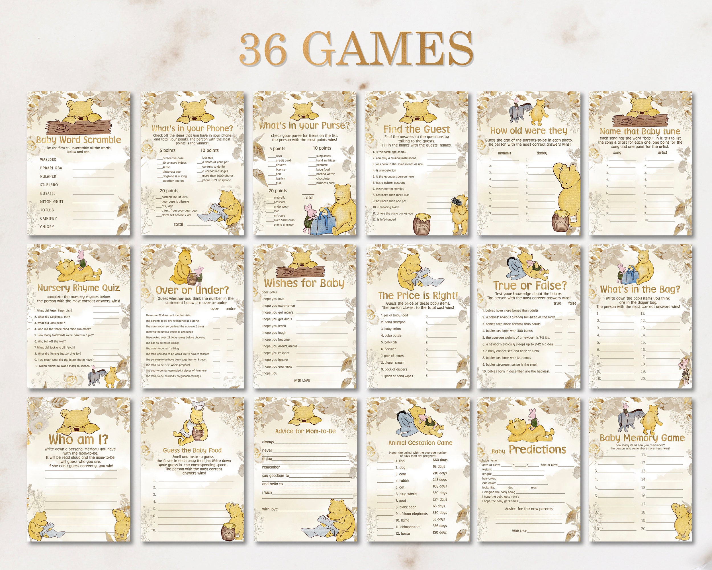 Winnie the Pooh Baby Shower Games; Winnie the Pooh Inspired; Printable ...
