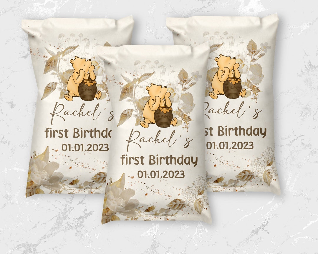 Editable Chips Bag Label Birthday Party; Winnie the Pooh 1st Birthday ...