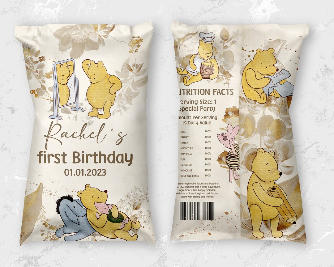 Editable Chips Bag Label Birthday Party; Winnie the Pooh 1st Birthday ...
