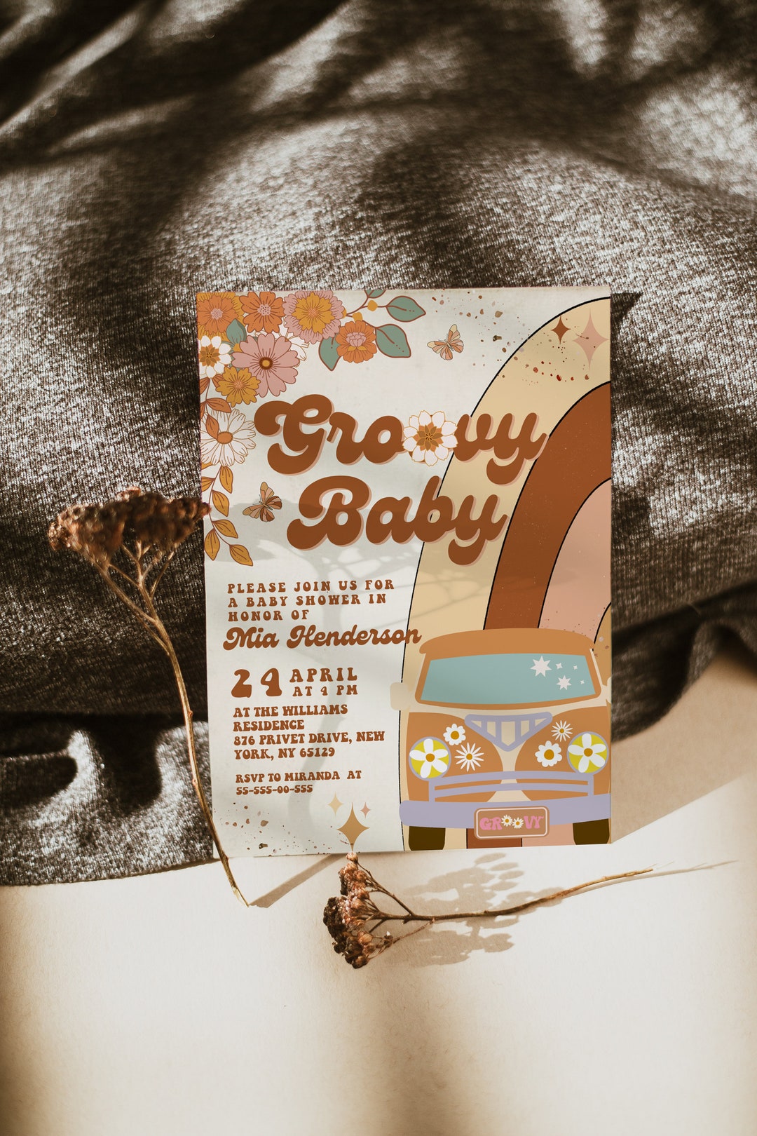 Groovy Baby Shower Invitation Neutral Boho Groovy Baby Shower Template ...