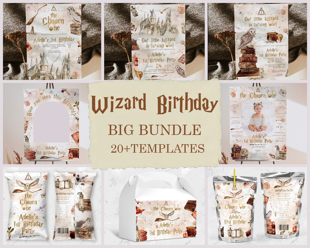 The Chosen One Big Bundle; Wizard Birthday Party Bundle Templates ...