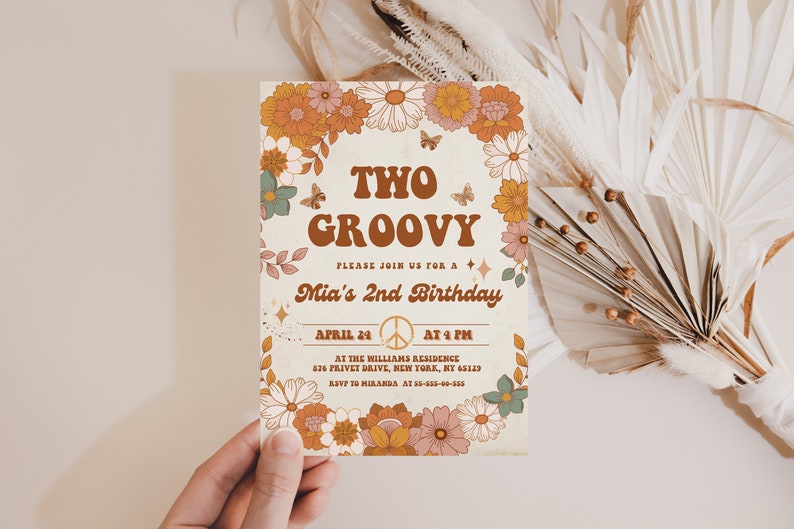 Two Groovy Baby Editable Any Age Pink Groovy Van Daisy Rainbow - Etsy