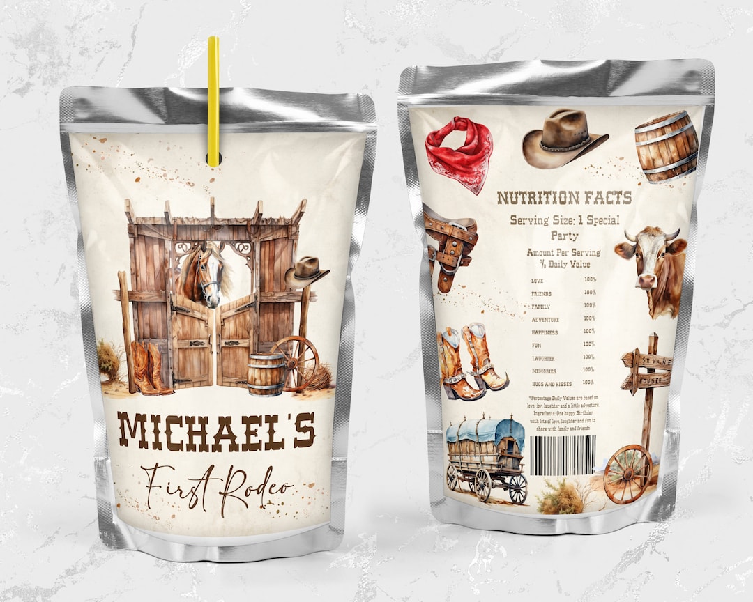 Editable Juice Label First Rodeo Birthday Party Juice Label; Wild West ...