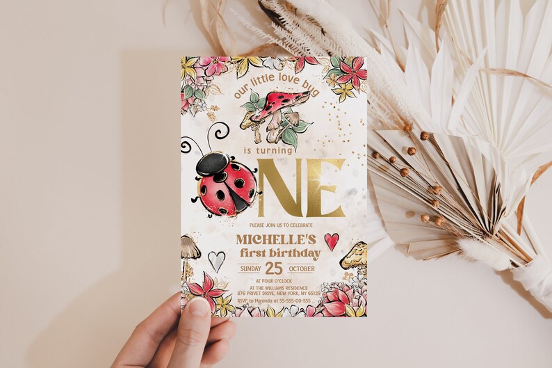 Editable Lady Bug First Birthday Invitation Any Age Lady Bug - Etsy