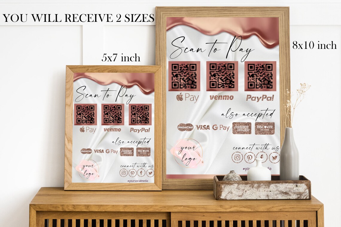 Rose Gold Scan to Pay Qr Code Sign Template Rose Gold Payment - Etsy