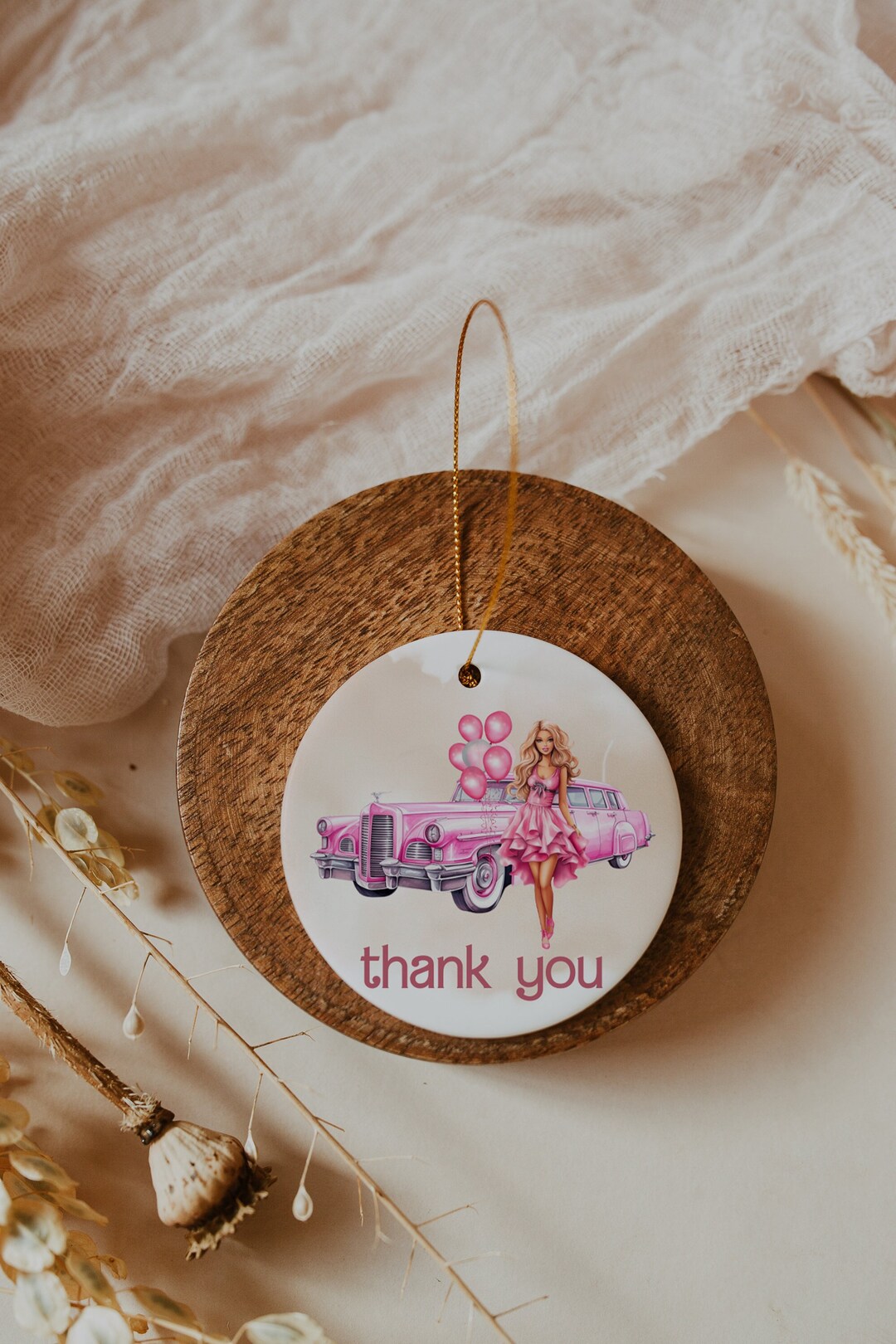 Doll Thank You Tag Sticker Party Hot Pink Girl Birthday Thank You Party ...