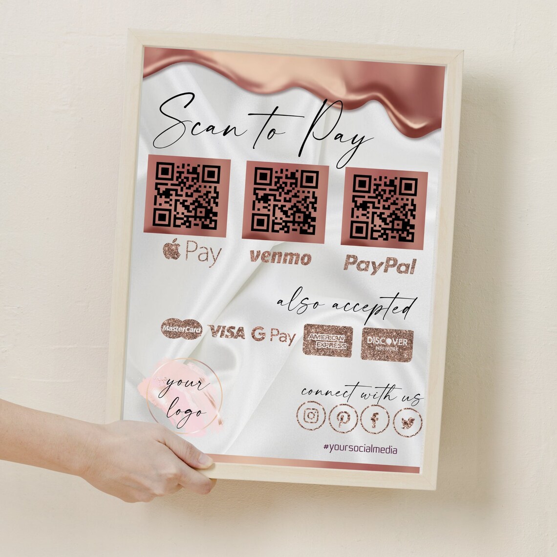 Rose Gold Scan to Pay Qr Code Sign Template Rose Gold Payment - Etsy