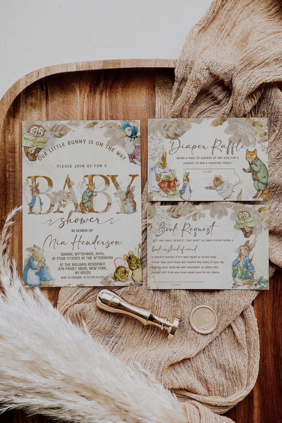 Classic Peter Rabbit Baby Shower Invitation Suite; Neutral Baby Shower Bundle Template; Peter ...