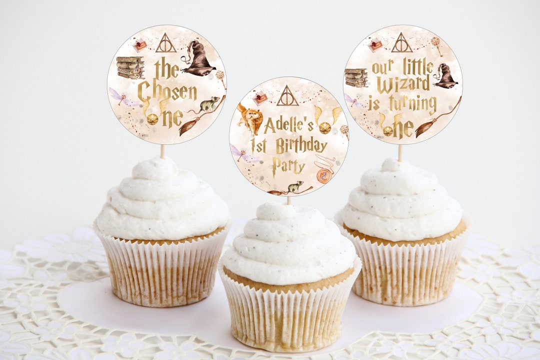 Editable Cupcake Topper Label Birthday Party; Magic School 1st Birthday ...