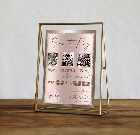 Rose Gold Scan to Pay Template Rose Gold QR Code Sign - Etsy