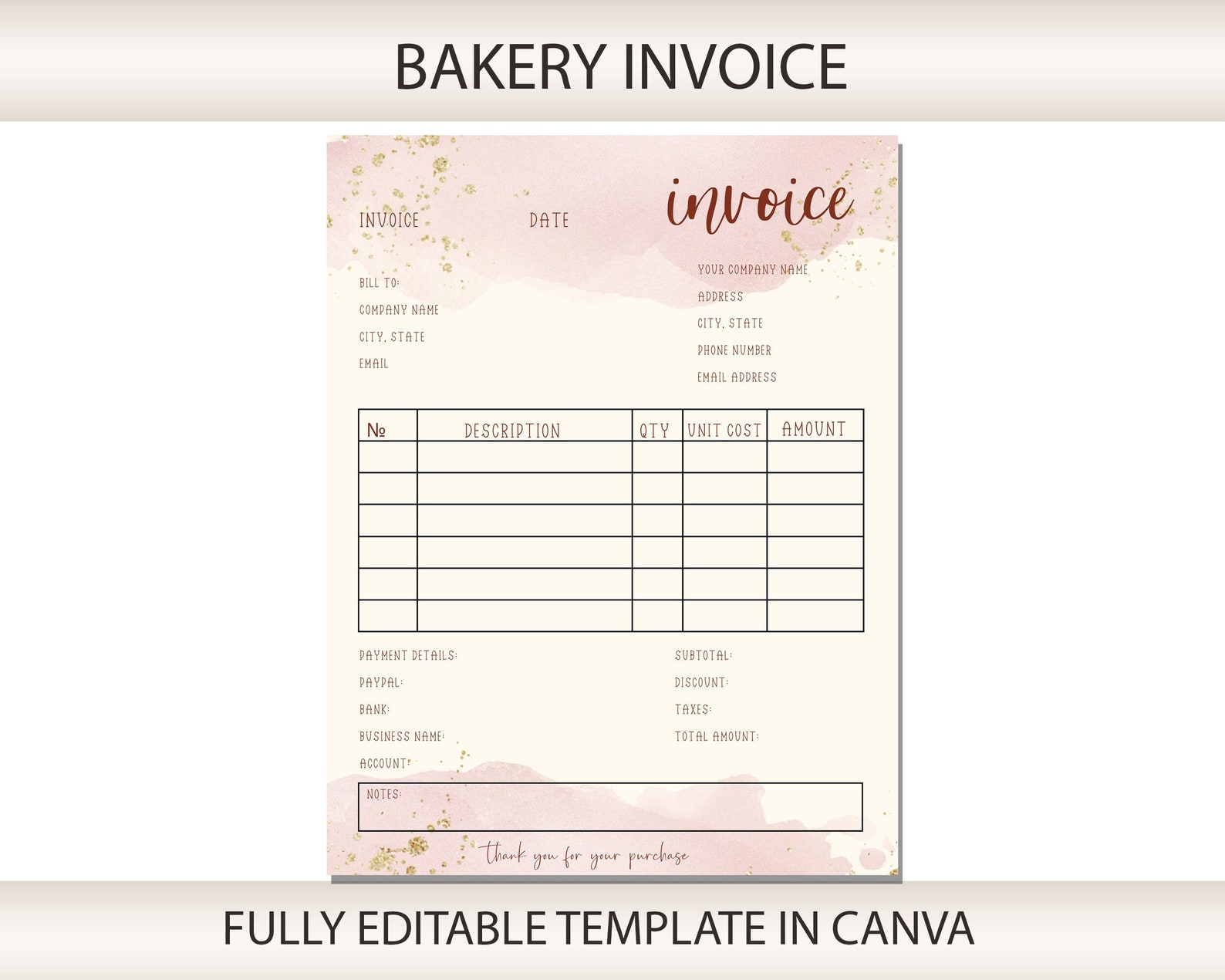 DIY Bakery Invoice Baking Business Form Template Add Logo | Etsy