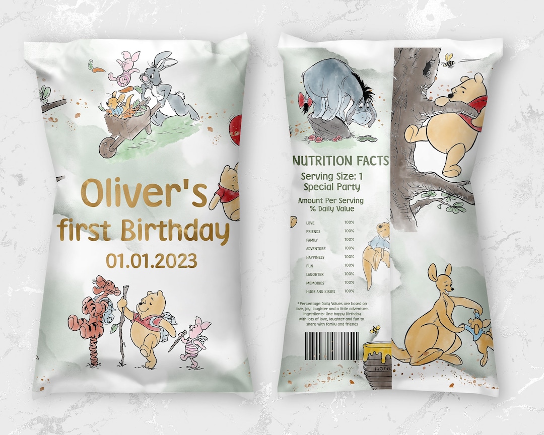 Editable Chips Bag Label Birthday Party; Winnie the Pooh 1st Birthday ...