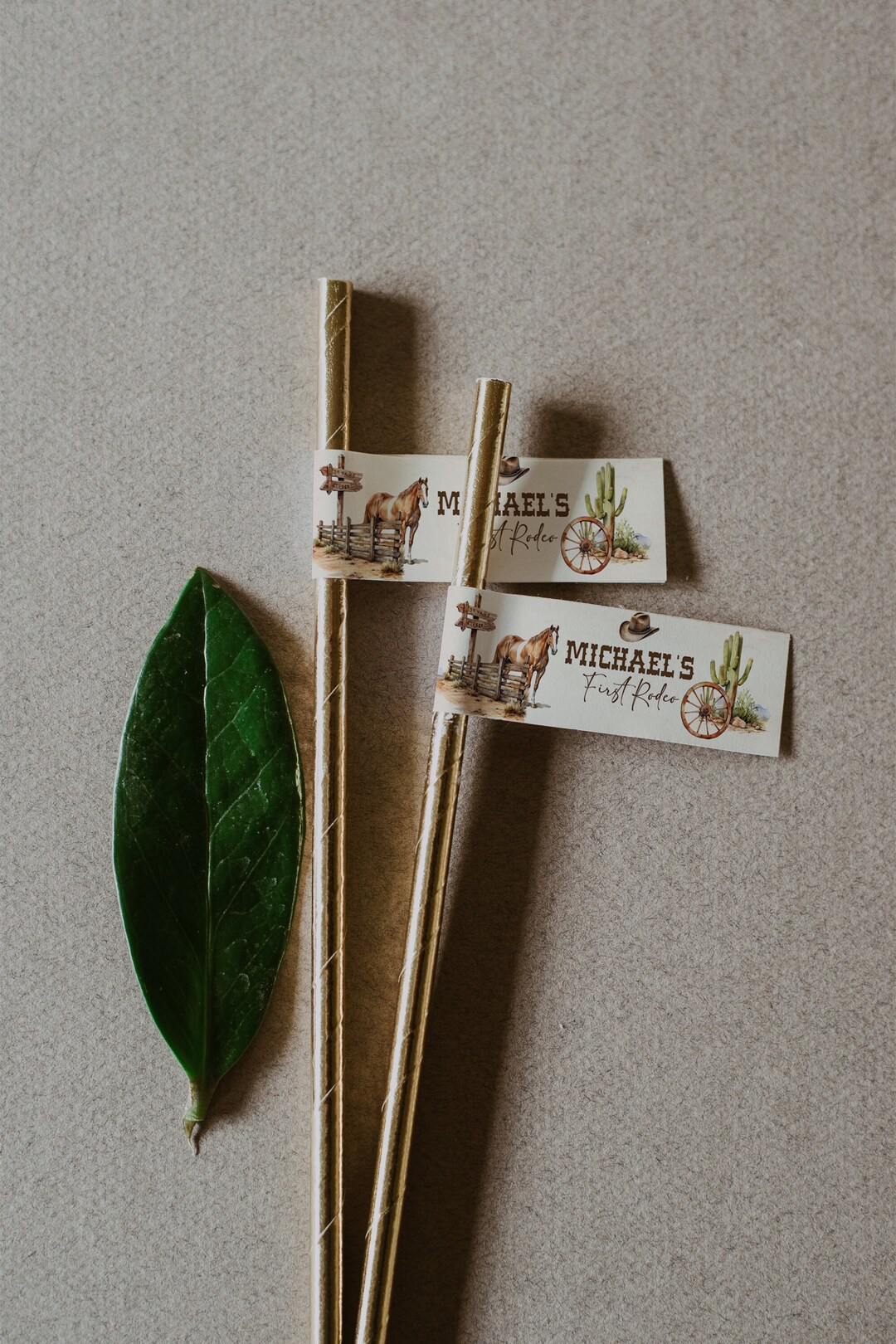 Editable Straw Tag First Rodeo Birthday Party Label; Wild West Cowboy ...