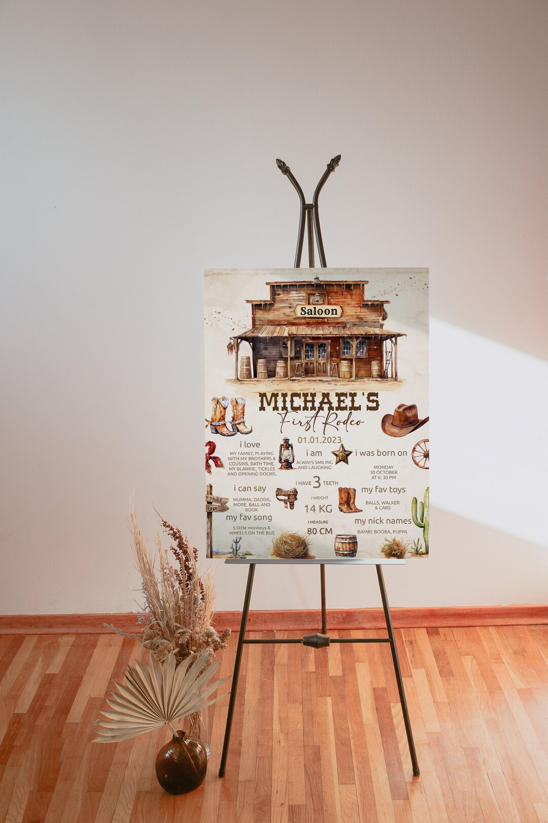 Editable Milestone Sign First Rodeo Birthday Party ; Wild West Cowboy ...
