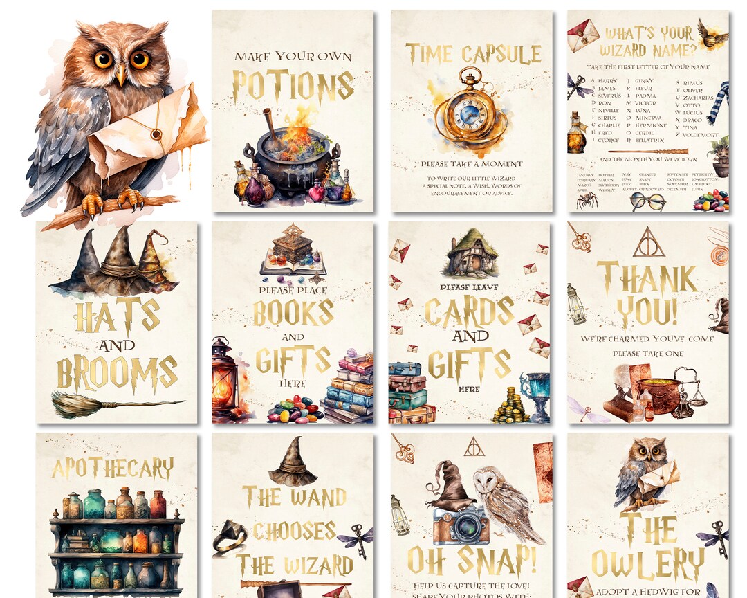 11 WIZARD SIGNS Wizard Baby Birthday; Magic School Baby Birthday ...