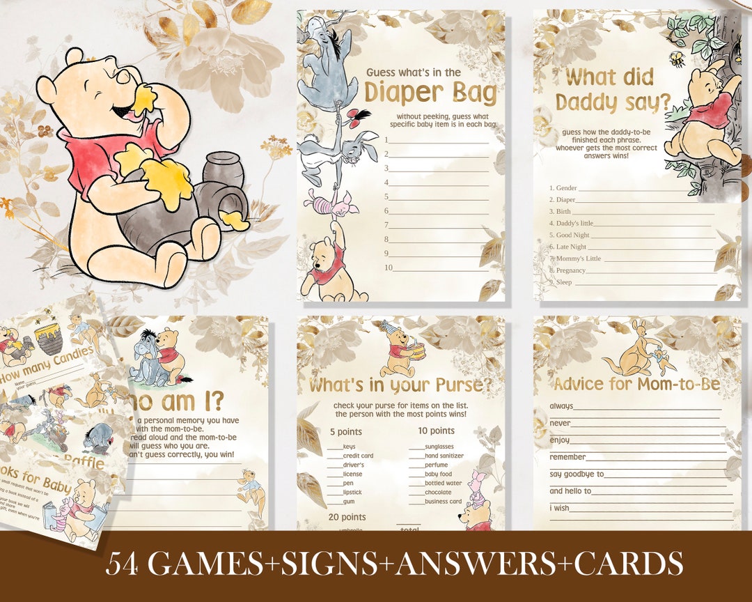 Winnie the Pooh Baby Shower Games; Winnie the Pooh Inspired; Printable ...