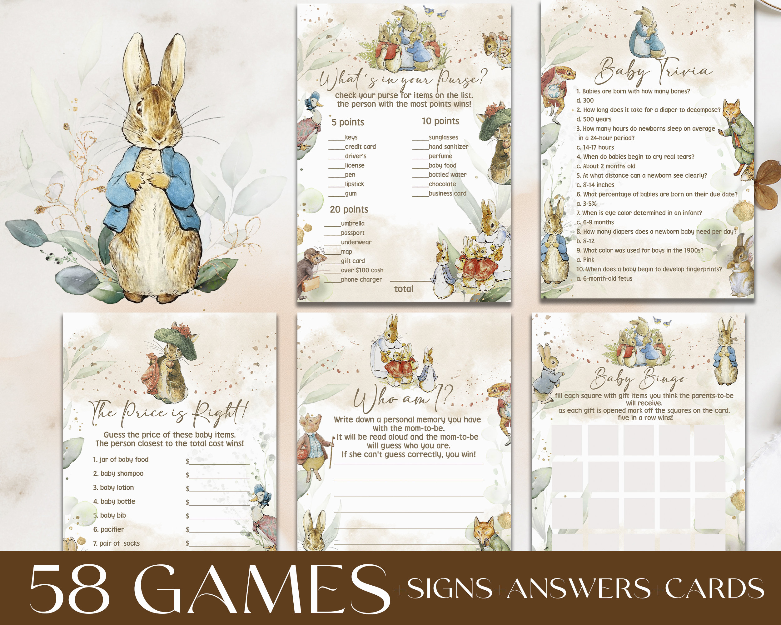 Peter Rabbit Baby Shower Games Peter Rabbit Inspired - Etsy UK
