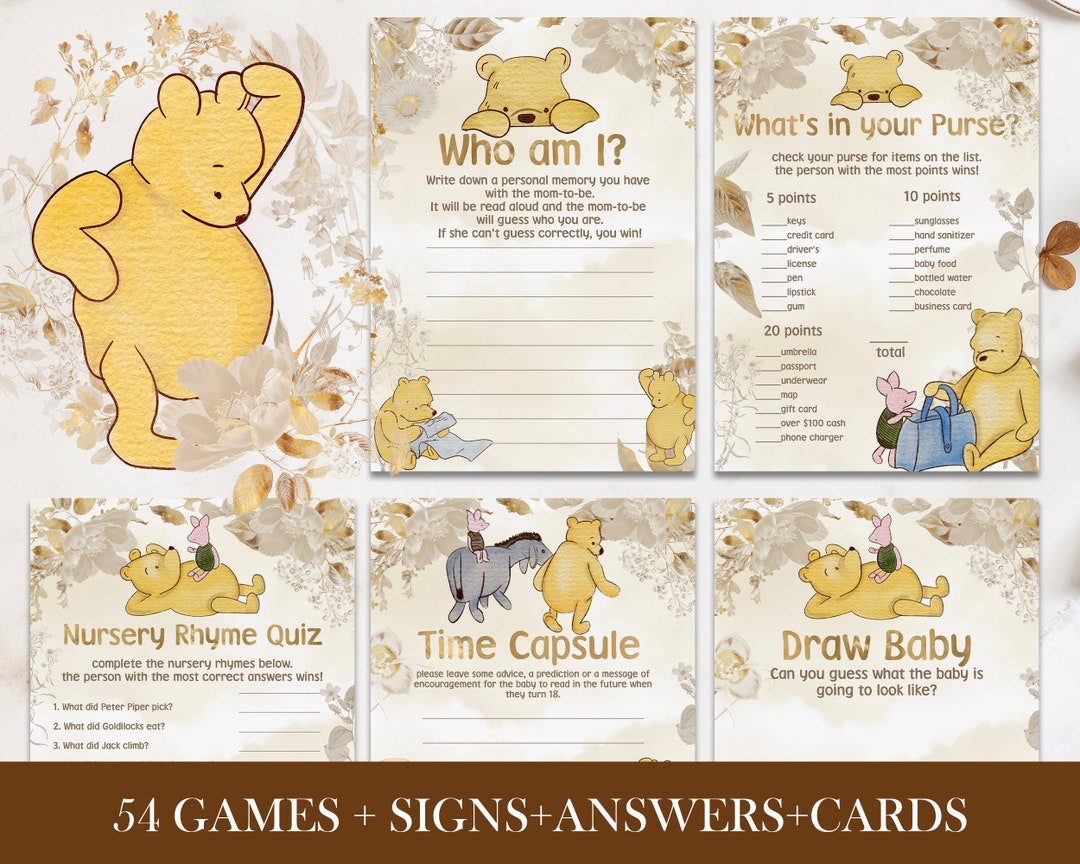 Winnie the Pooh Baby Shower Games; Winnie the Pooh Inspired; Printable ...
