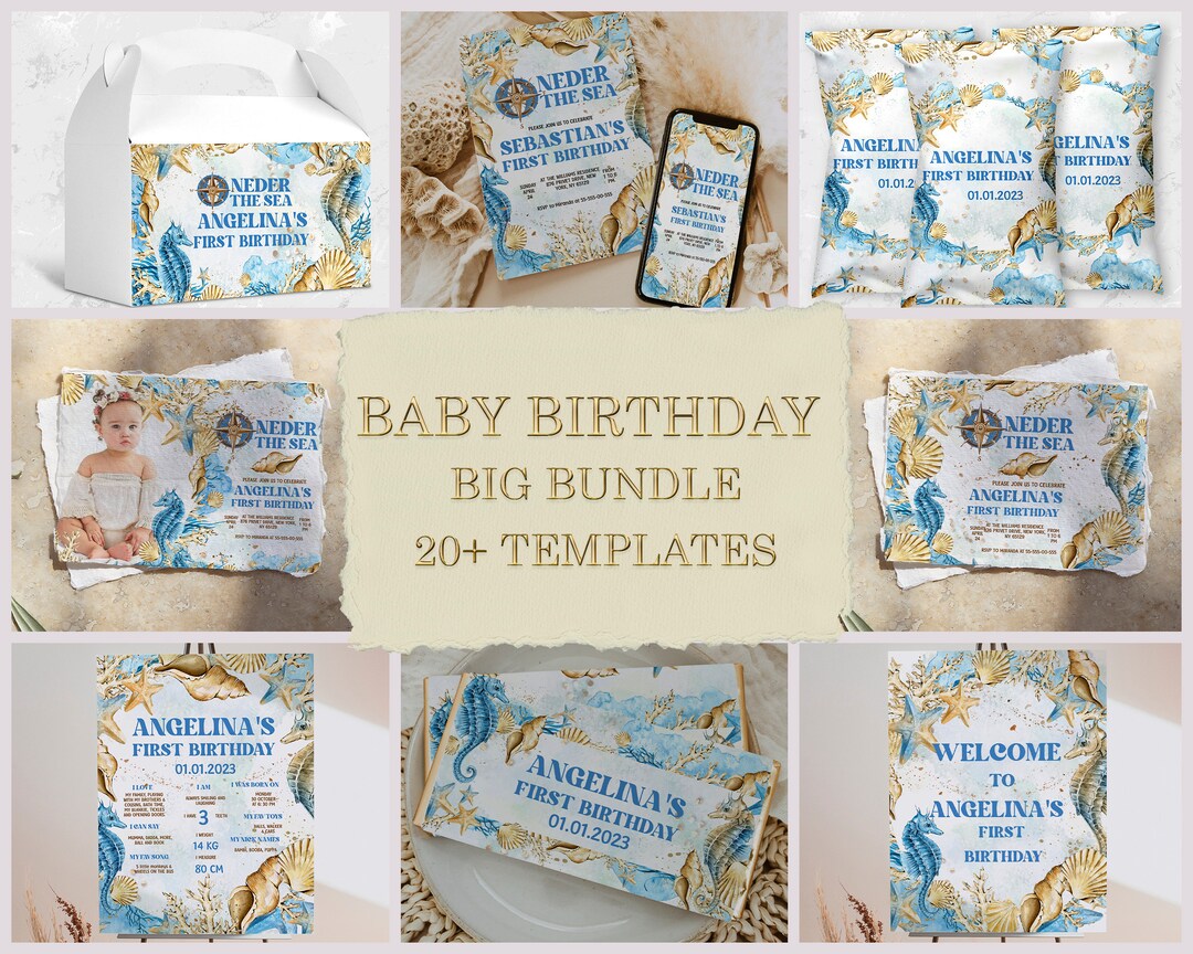 Editable BIG BIRTHDAY BUNDLE Oneder the Sea First Birthday ; Under the ...