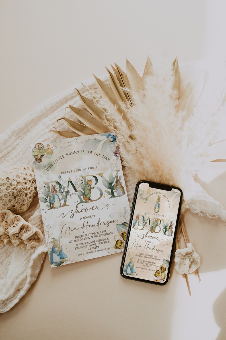 Classic Peter Rabbit Baby Shower Invitation Suite Neutral - Etsy