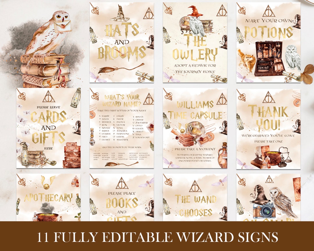 11 WIZARD SIGNS Wizard Baby Shower; Magic School Baby Shower Template ...