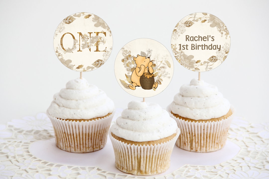 Editable Cupcake Topper Label Winnie the Pooh; Winnie the Pooh 1st ...