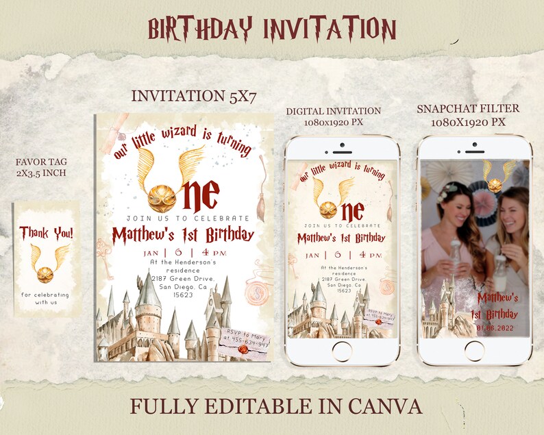 Wizard School 1st Birthday Magic School Party Invite - Etsy