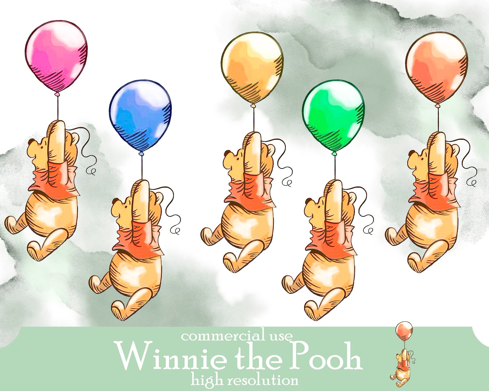 Winnie the Pooh Clip Art Png Watercolor COMMERCIAL USE Pooh Baby Shower ...