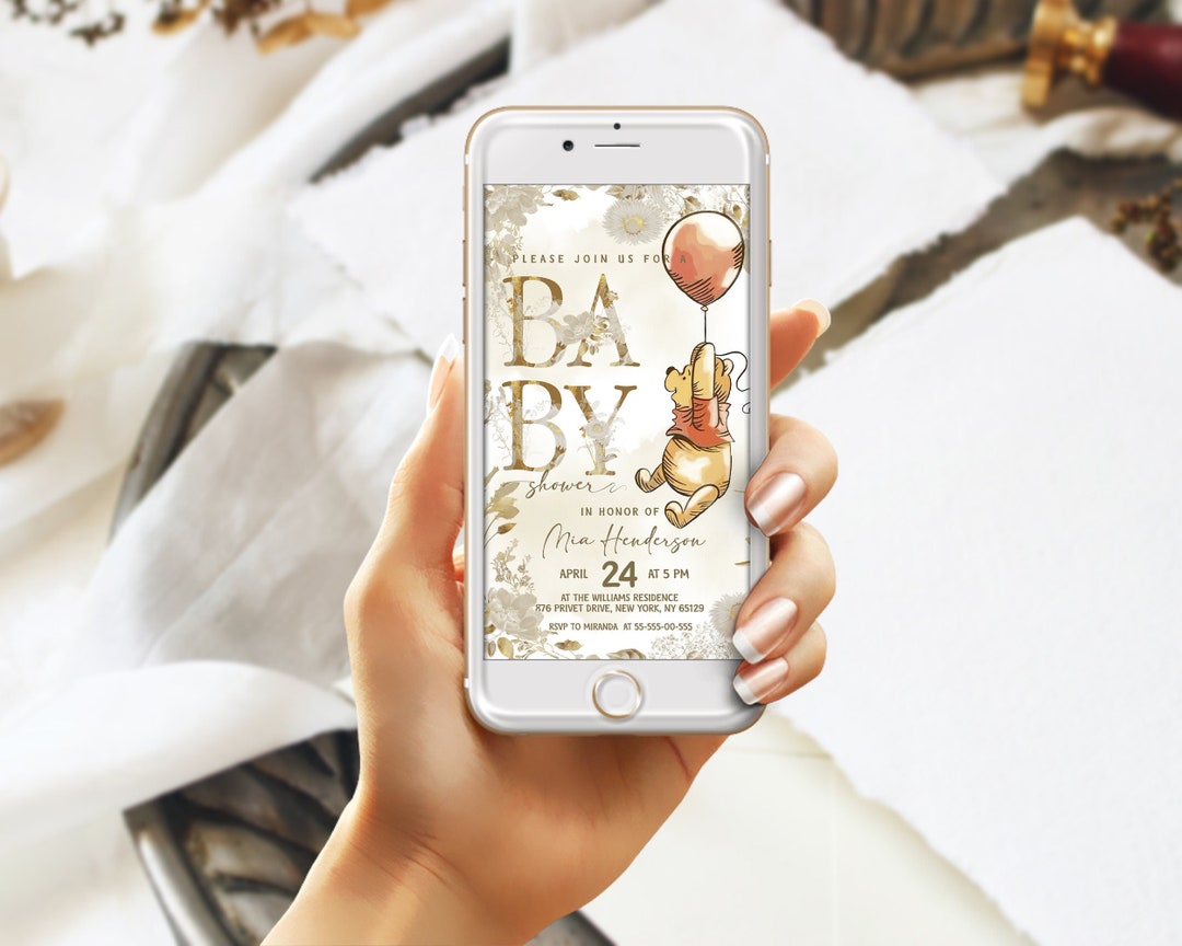 Classic Winnie Pooh Baby Shower Invitation Neutral Baby Shower Template Wizard Baby Shower ...