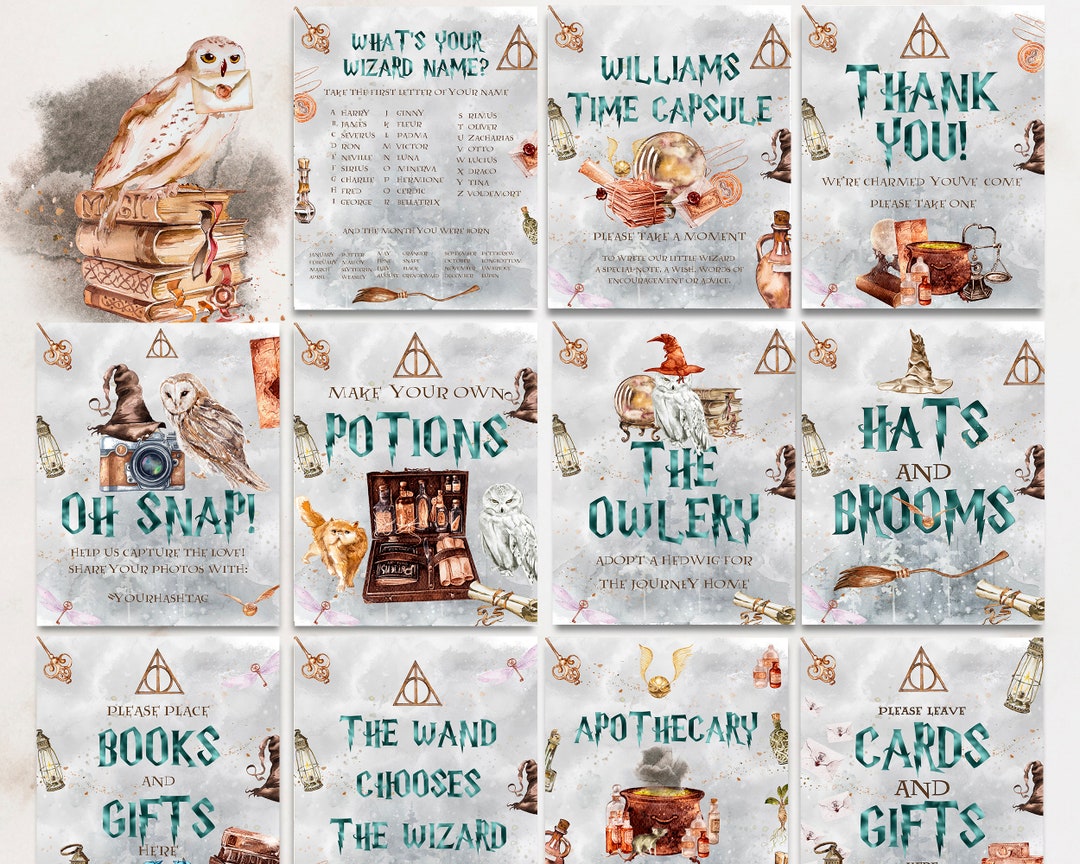11 WIZARD SIGNS Wizard Baby Shower; Magic School Baby Shower Template ...