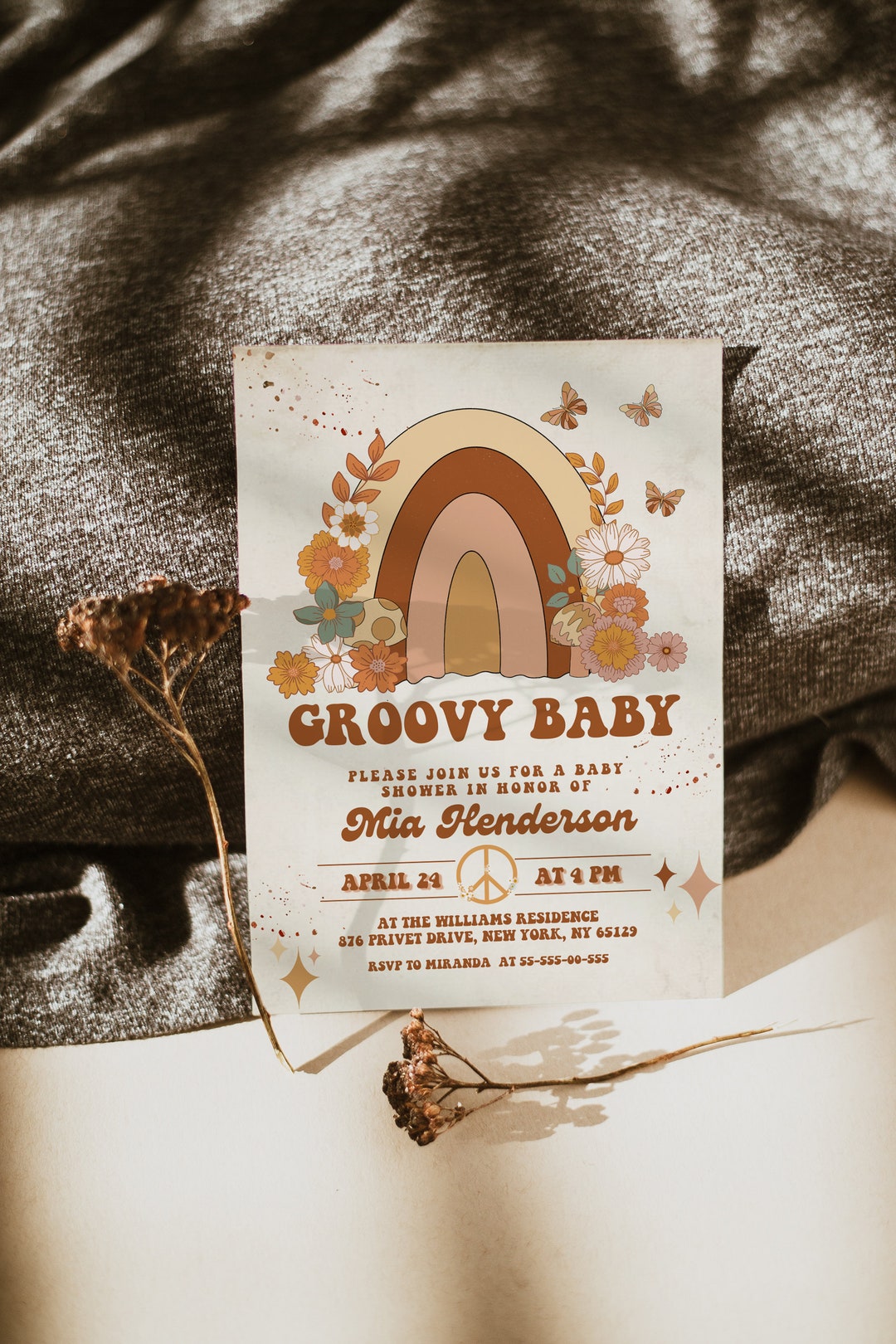 Groovy Baby Shower Invitation; Neutral Boho Groovy Baby Shower Template ...