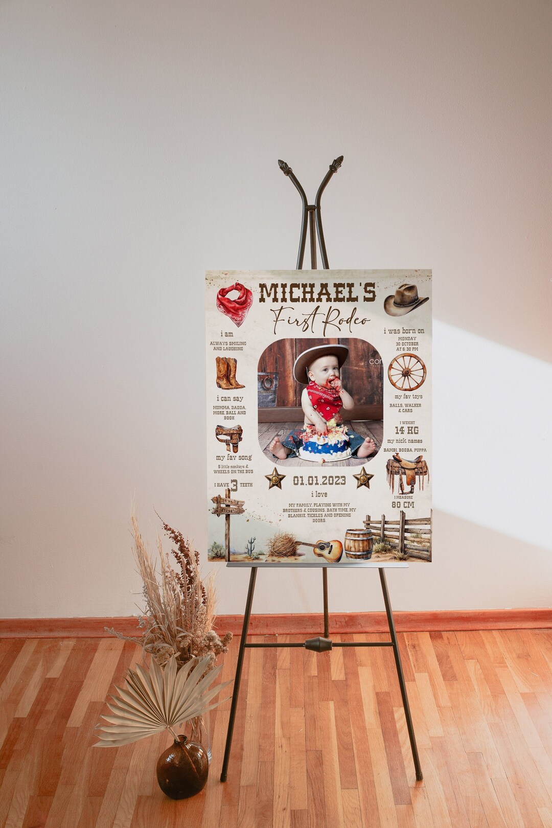 Editable Milestone Sign First Rodeo Birthday Party ; Wild West Cowboy ...