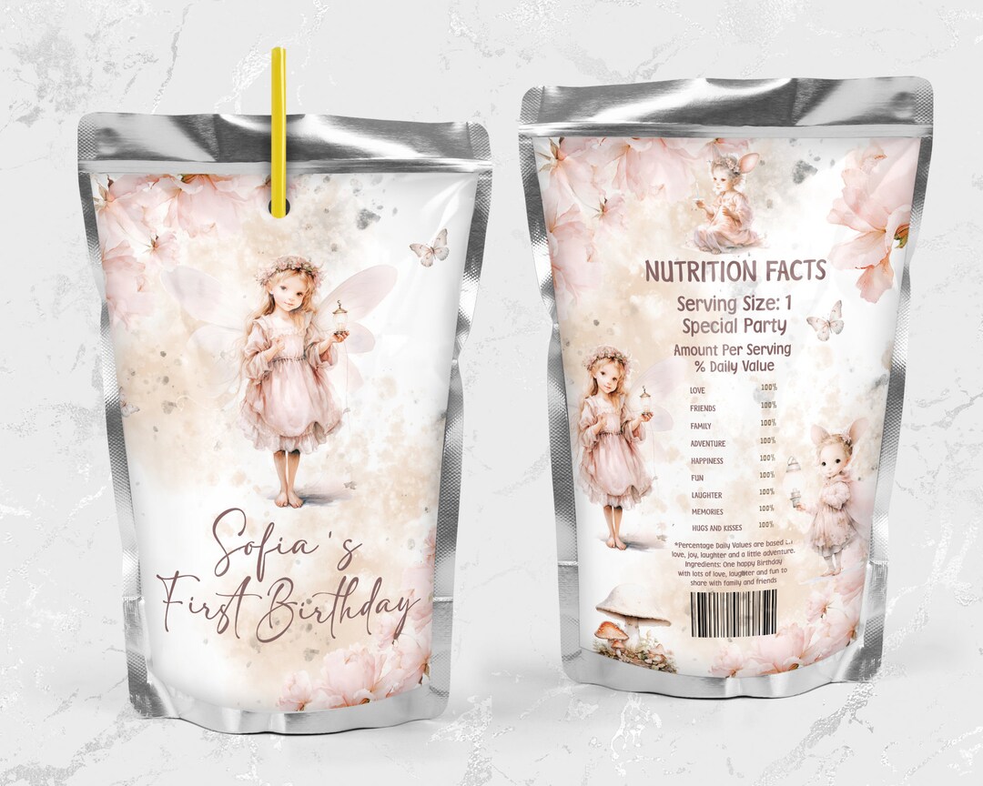 Editable Fairy Birthday Juice Label Template Fairy Floral Birthday ...
