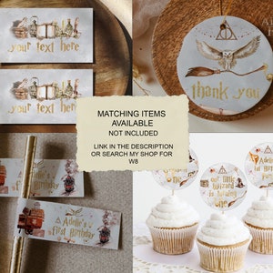 Editable Cupcake Topper Label Birthday Party; Magic School 1st Birthday ...