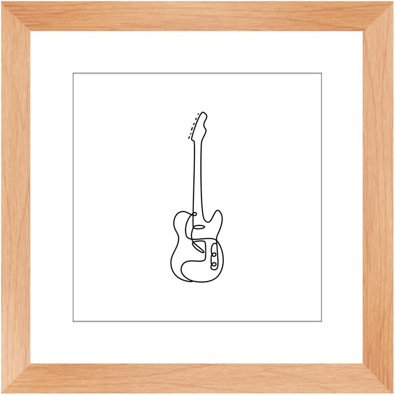 Framed Electric Fender Stratocaster Guitar Minimalistic Line Drawing ...