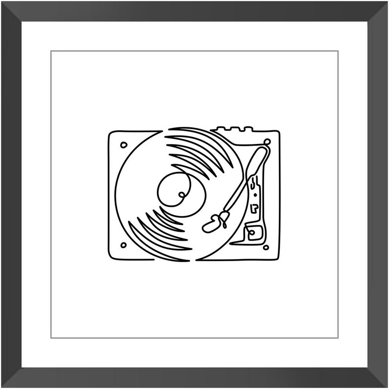 Framed Record Player Minimalistic Line Drawing Print | Music Lover Wall ...