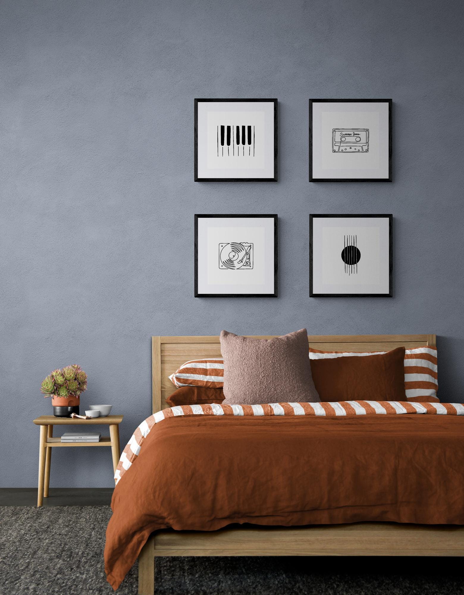 Framed Record Player Minimalistic Line Drawing Print | Music Lover Wall ...