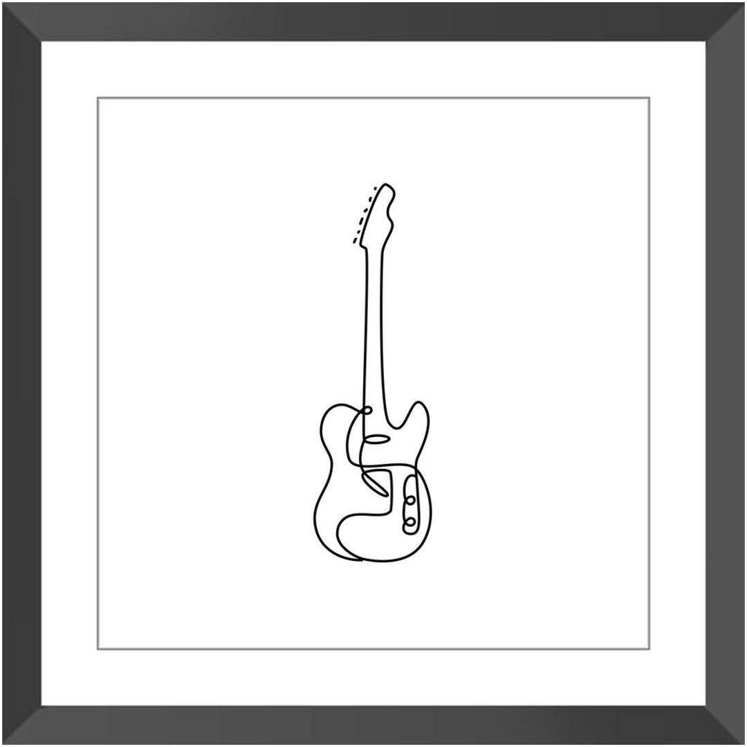 Framed Electric Fender Stratocaster Guitar Minimalistic Line Drawing ...