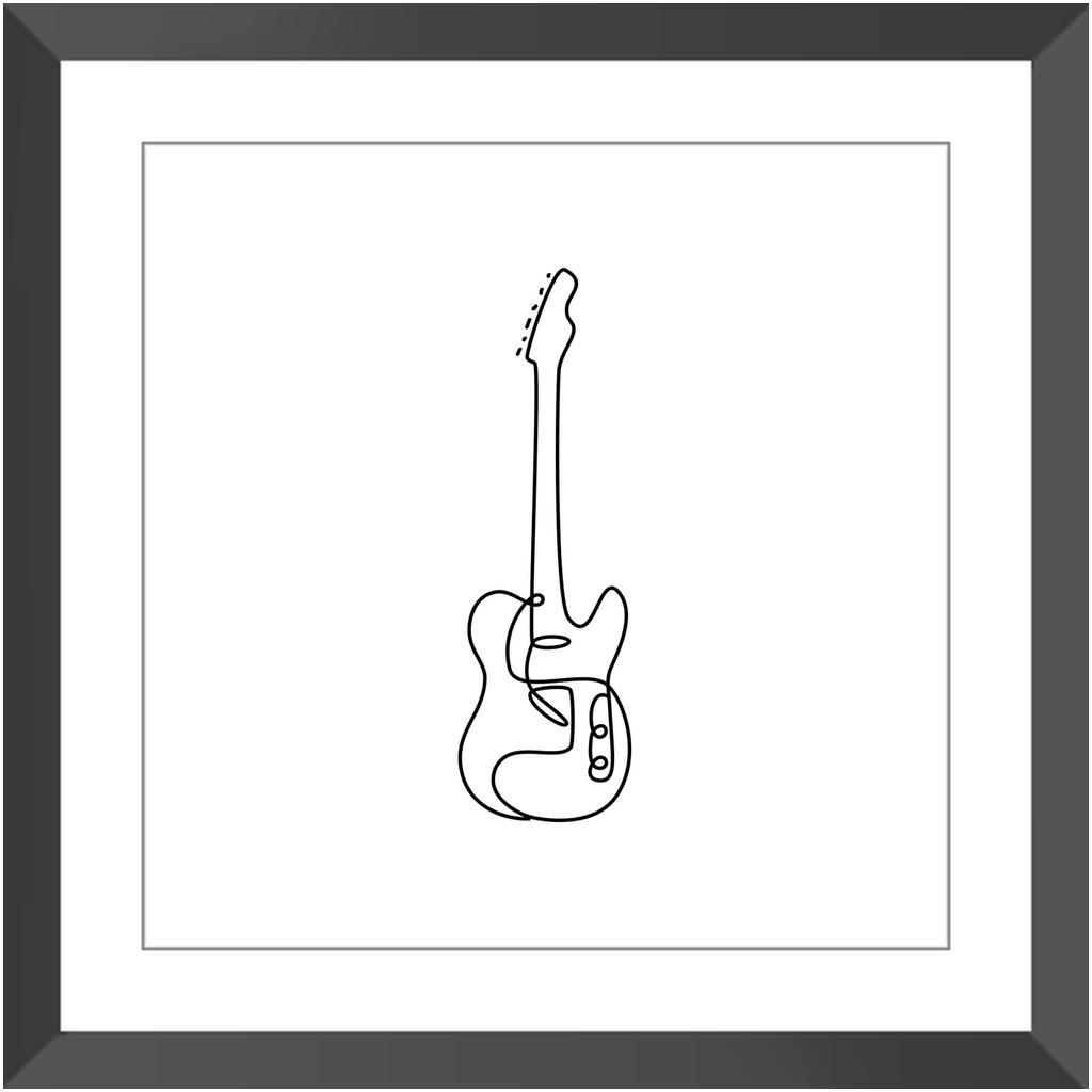 Framed Electric Fender Stratocaster Guitar Minimalistic Line Drawing ...