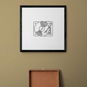 Framed Record Player Minimalistic Line Drawing Print Music Lover Wall ...