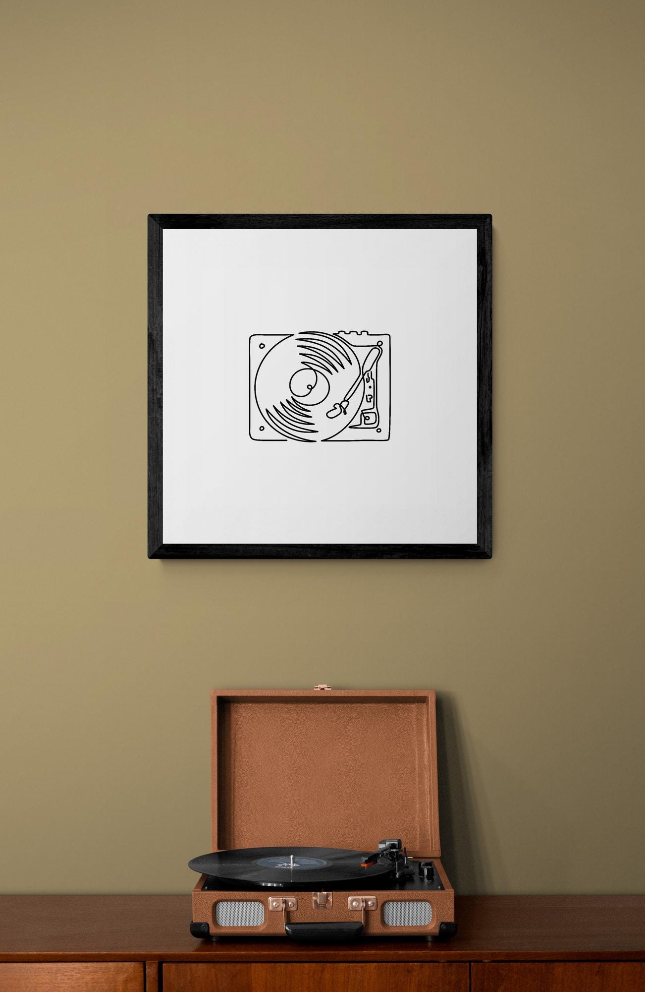 Framed Record Player Minimalistic Line Drawing Print Music Lover Wall ...