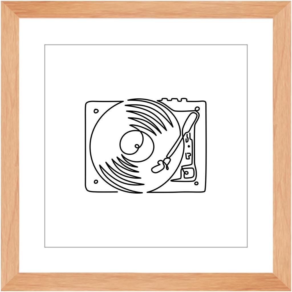 Framed Record Player Minimalistic Line Drawing Print | Music Lover Wall ...