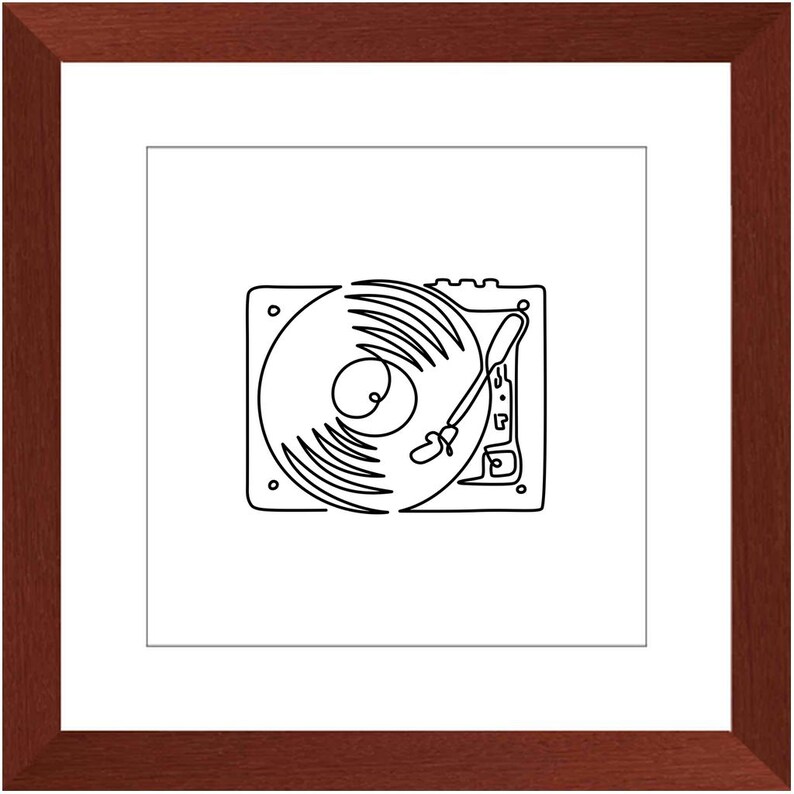 Framed Record Player Minimalistic Line Drawing Print | Music Lover Wall ...