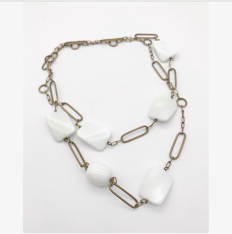 Vintage Chain White Beaded Ceramic Necklace - Etsy