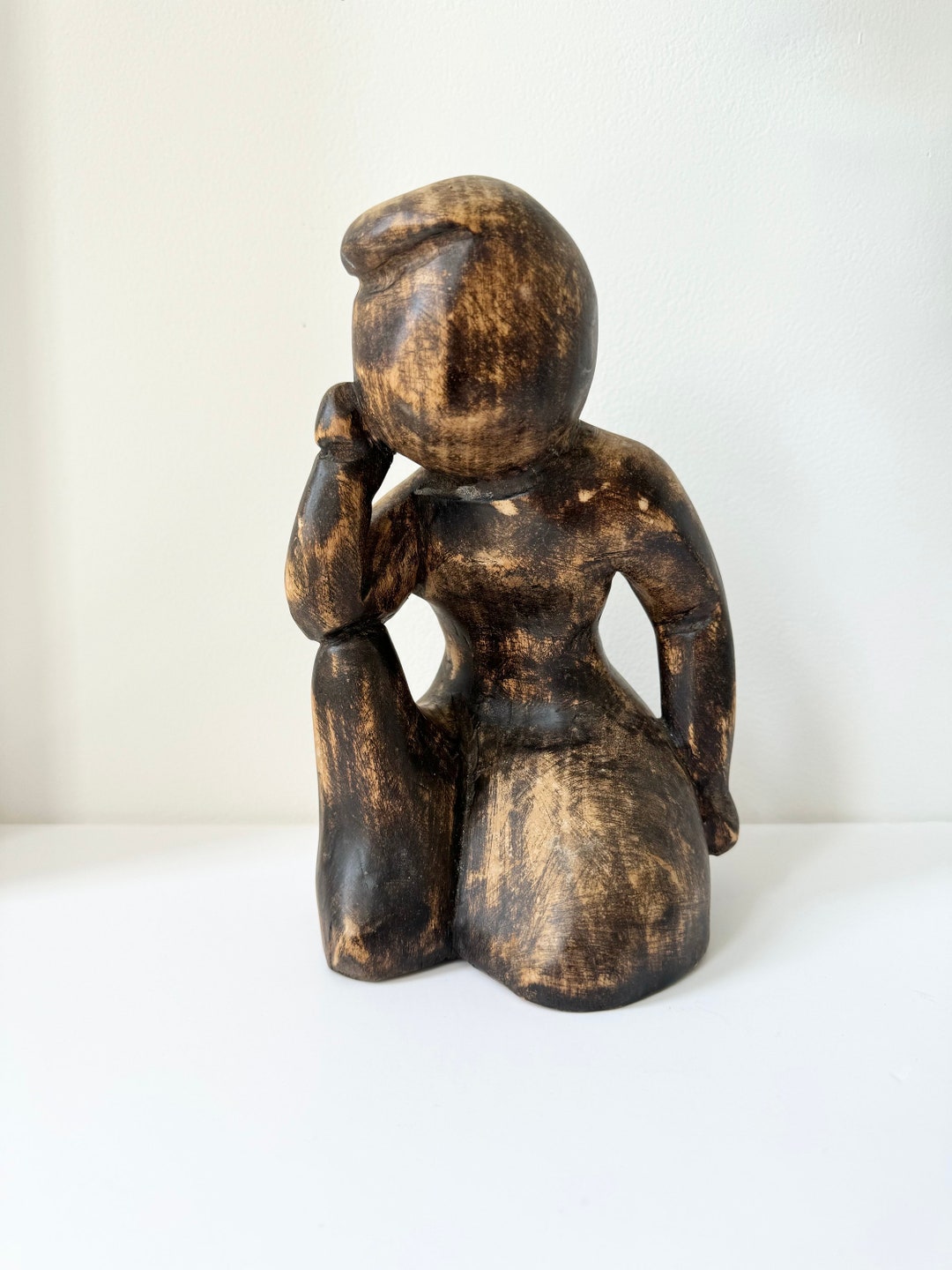 Wooden Sculpture, Sitting Man Figurine - Etsy